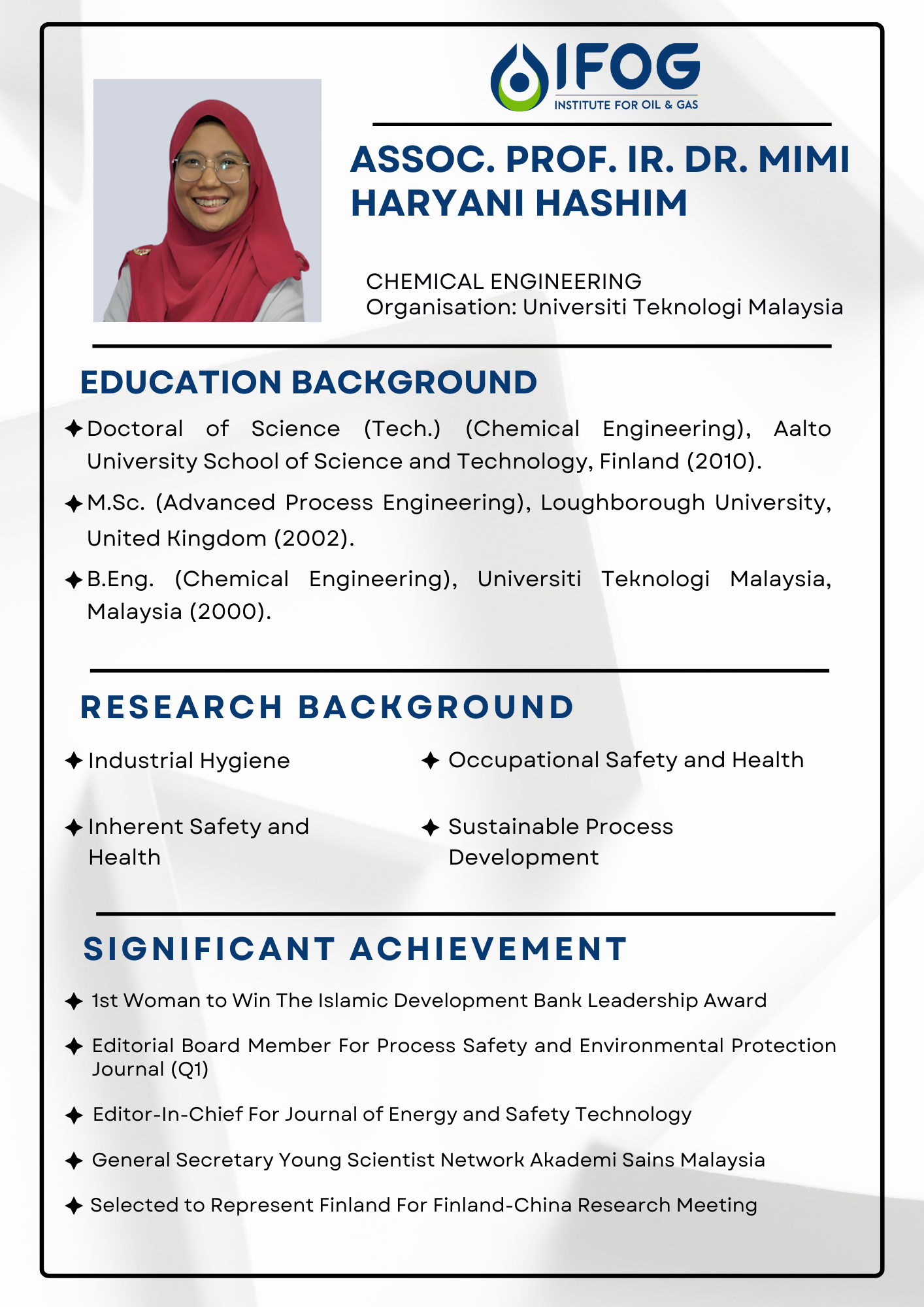 Assoc. Prof. Dr. Mimi Haryani | UTM-MPRC Institute for Oil & Gas