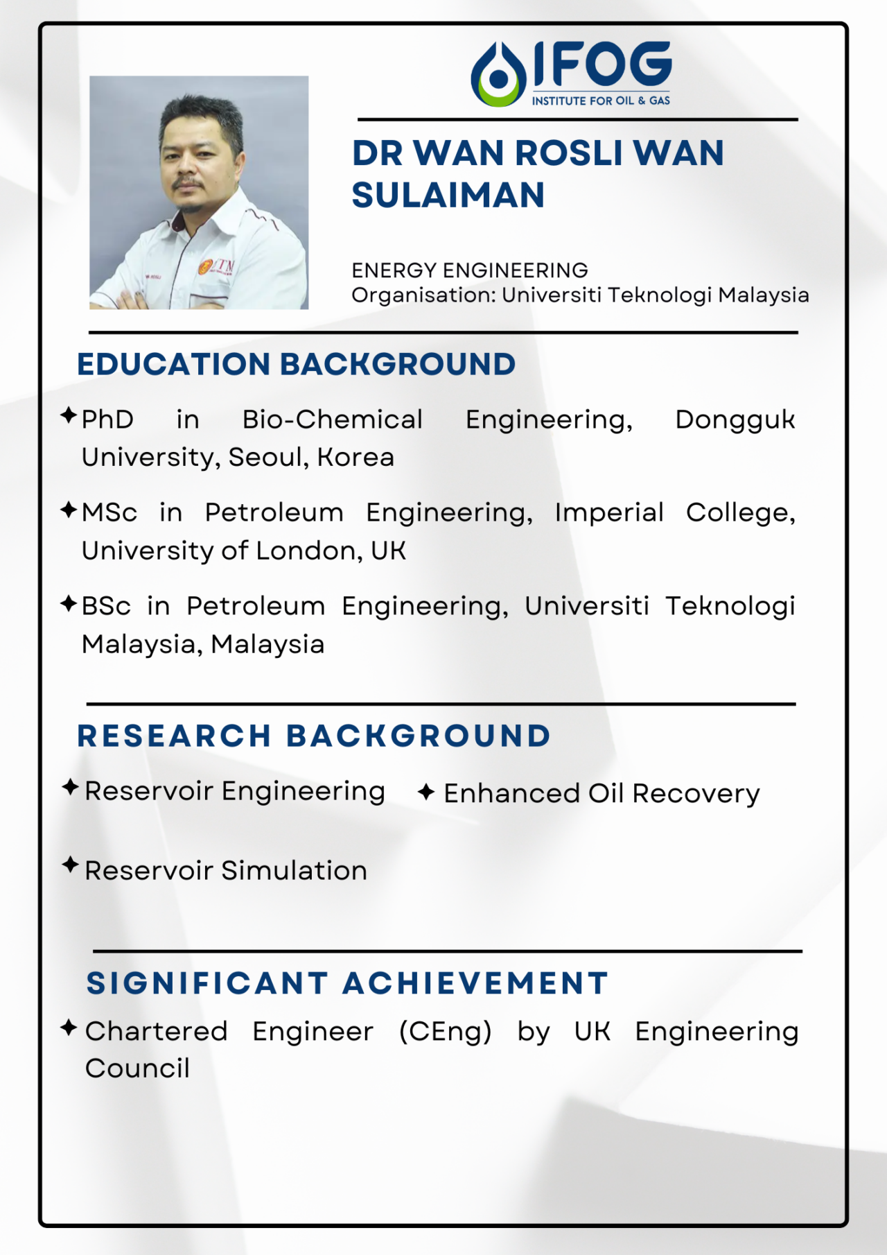 Dr. Wan Rosli Wan Sulaiman | UTM-MPRC Institute for Oil & Gas