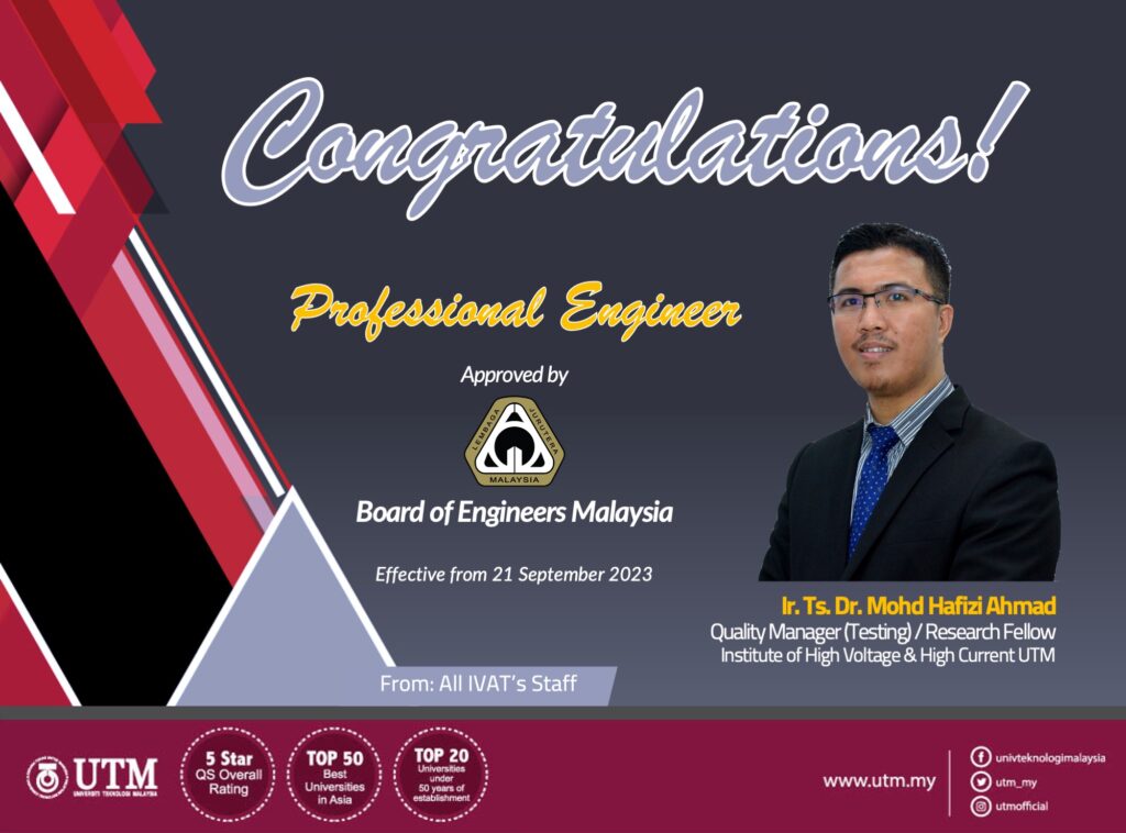Congratulation to Ir. Ts. Dr. Mohd Hafizi Ahmad | Institute of High ...